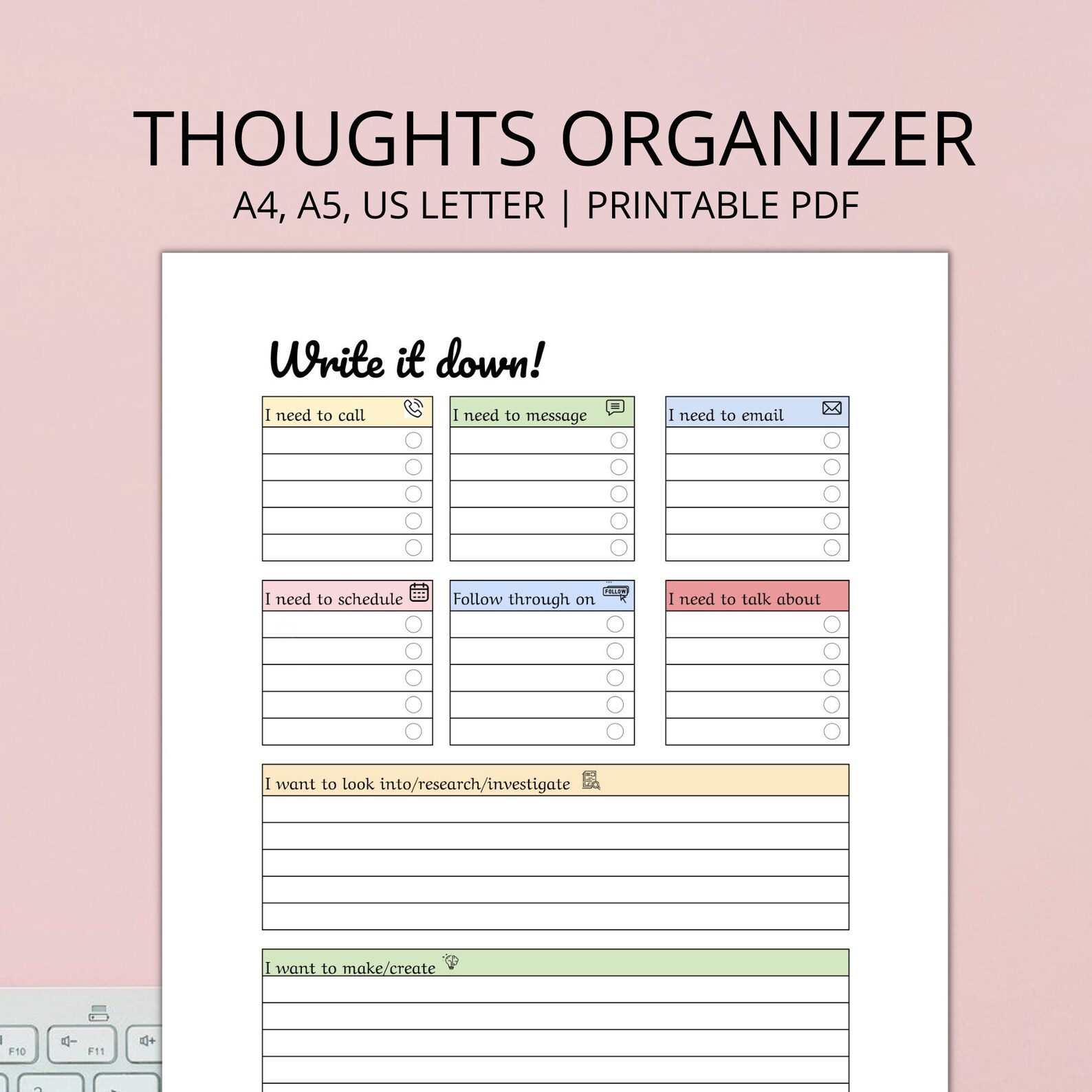 Brain Dump Printable Thought Organizer A4 A5 Letter - Etsy