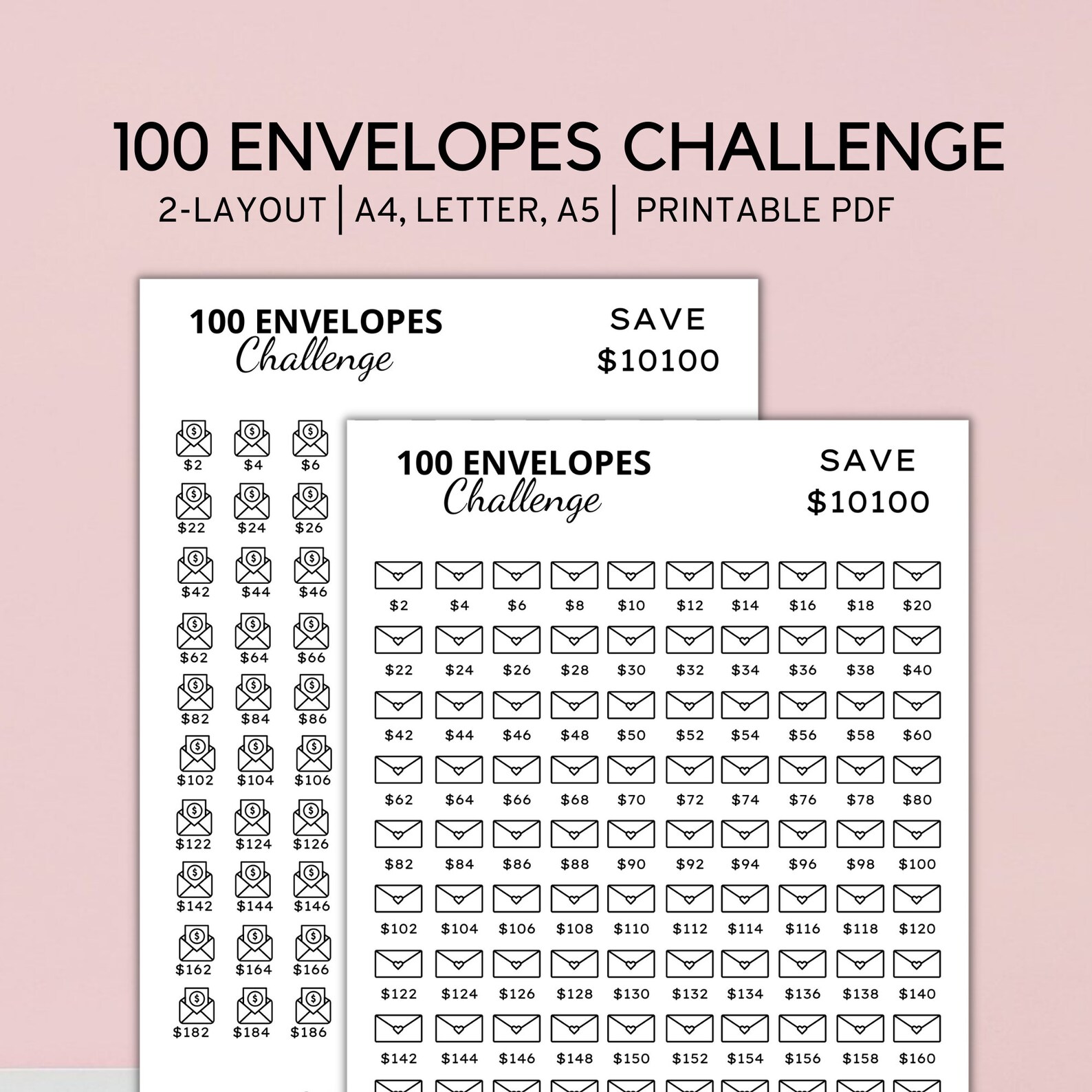 Printable 100 Envelope Challenge 10000 Savings Challenge - Etsy Canada