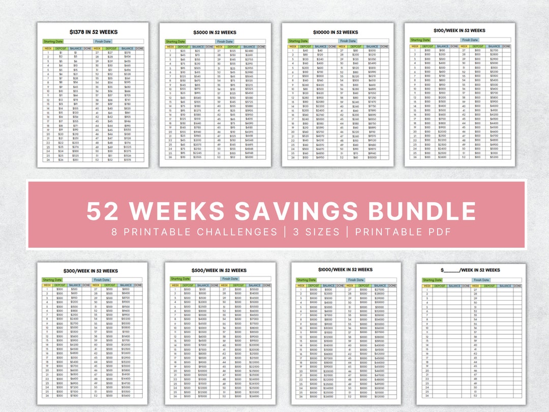 52 Weeks Savings Challenge Bundle, Savings Challenge Tracker, Money ...