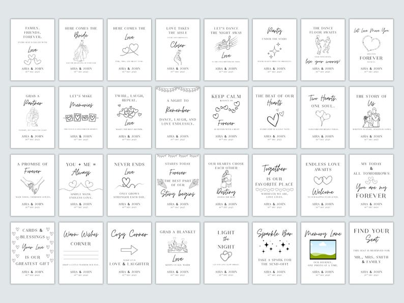 Wedding Sign Bundle | Minimal Line Art | Welcome Signs, Bar Signs ...