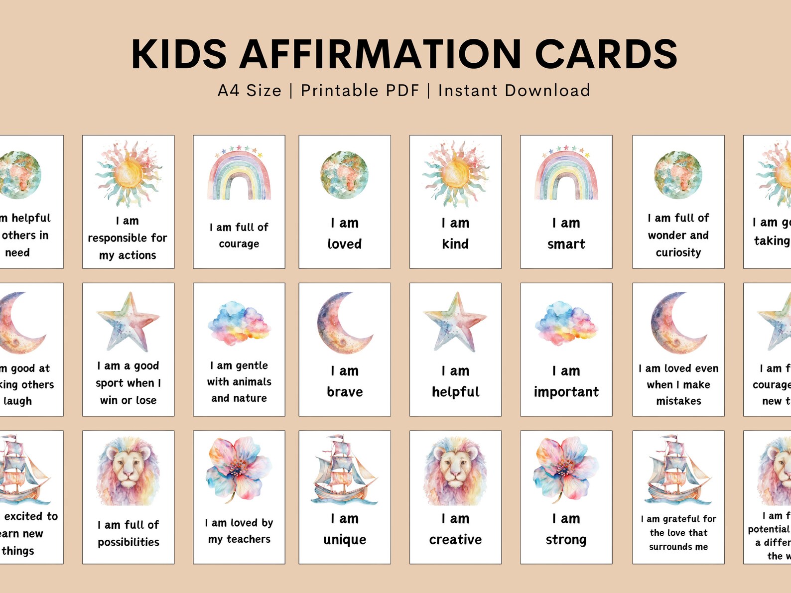 63 Kids Affirmation Cards Printable, Affirmation Cards Digital, Vision ...