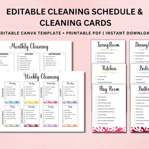 Editable Cleaning Cards and Cleaning Schedule, Weekly Cleaning Schedule ...