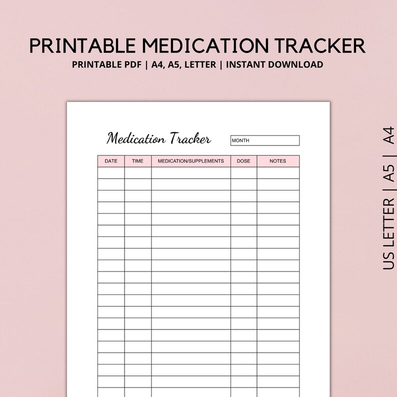 Medication Tracker Printable Medication Chart Medicine - Etsy