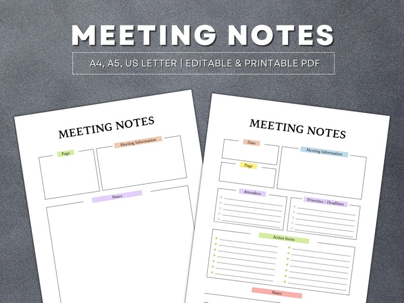 Editable Meeting Notes Template, Meeting Notes Printable, Meeting ...