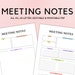 Editable Meeting Notes Template, Meeting Notes Printable, Meeting ...