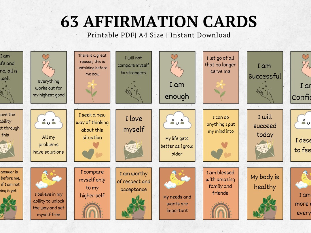 63 Affirmation Cards Printable, Affirmation Cards Digital, Vision Board ...