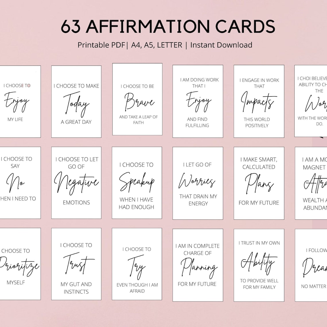 63 Affirmation Cards Printable Affirmation Cards Digital - Etsy Australia