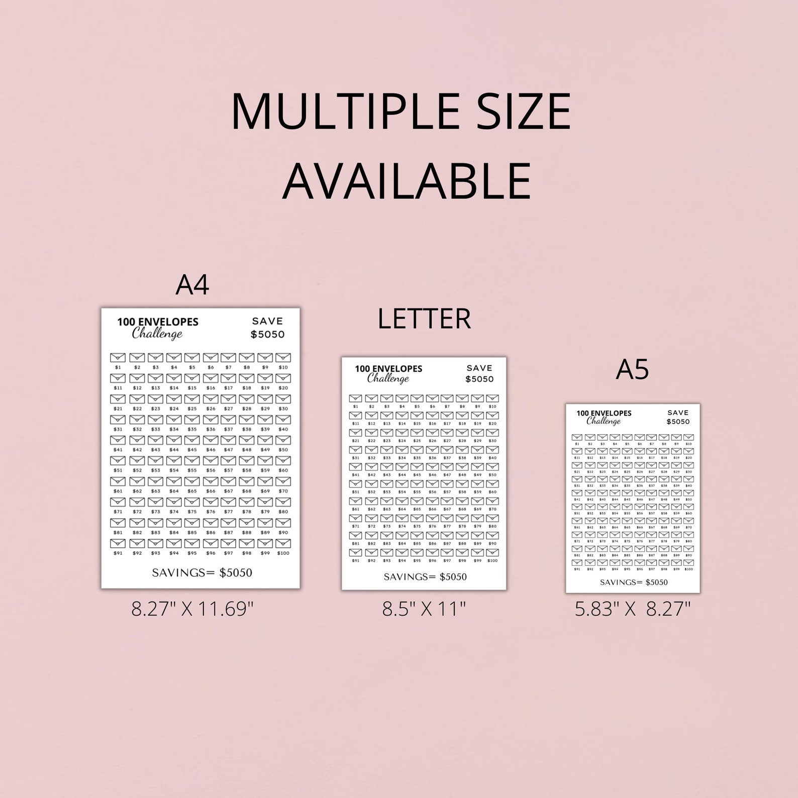 Printable 100 Envelope Challenge Bundle Savings Challenge - Etsy