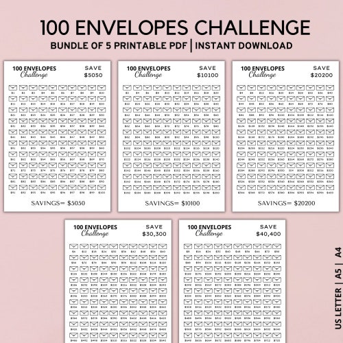 20k 100 Envelope Challenge Printable 20000 Savings Tracker - Etsy Canada