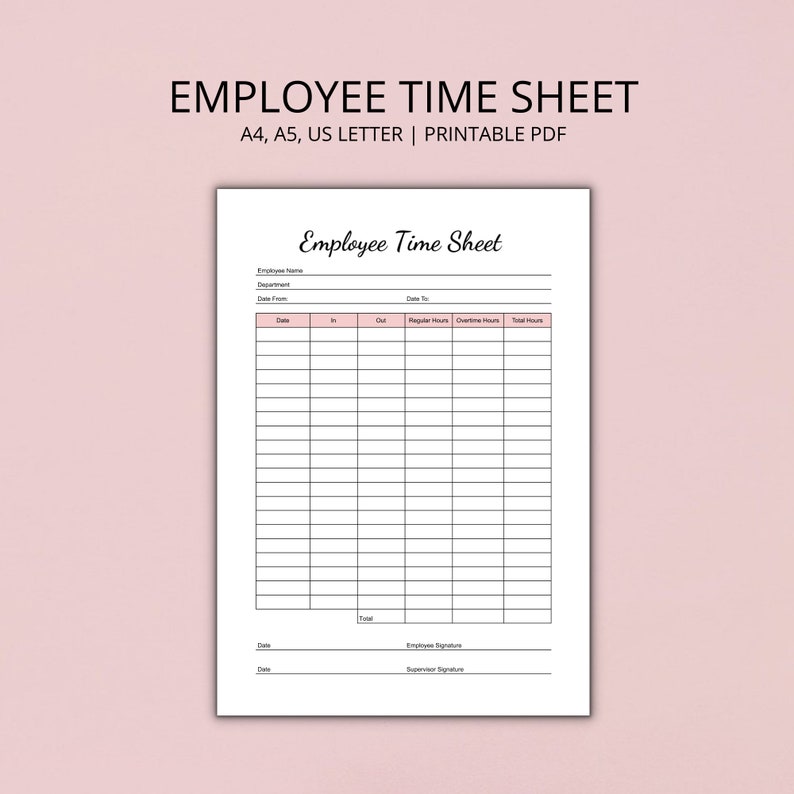 Employee Time Sheet Printable Printable Time Log Time Card - Etsy UK