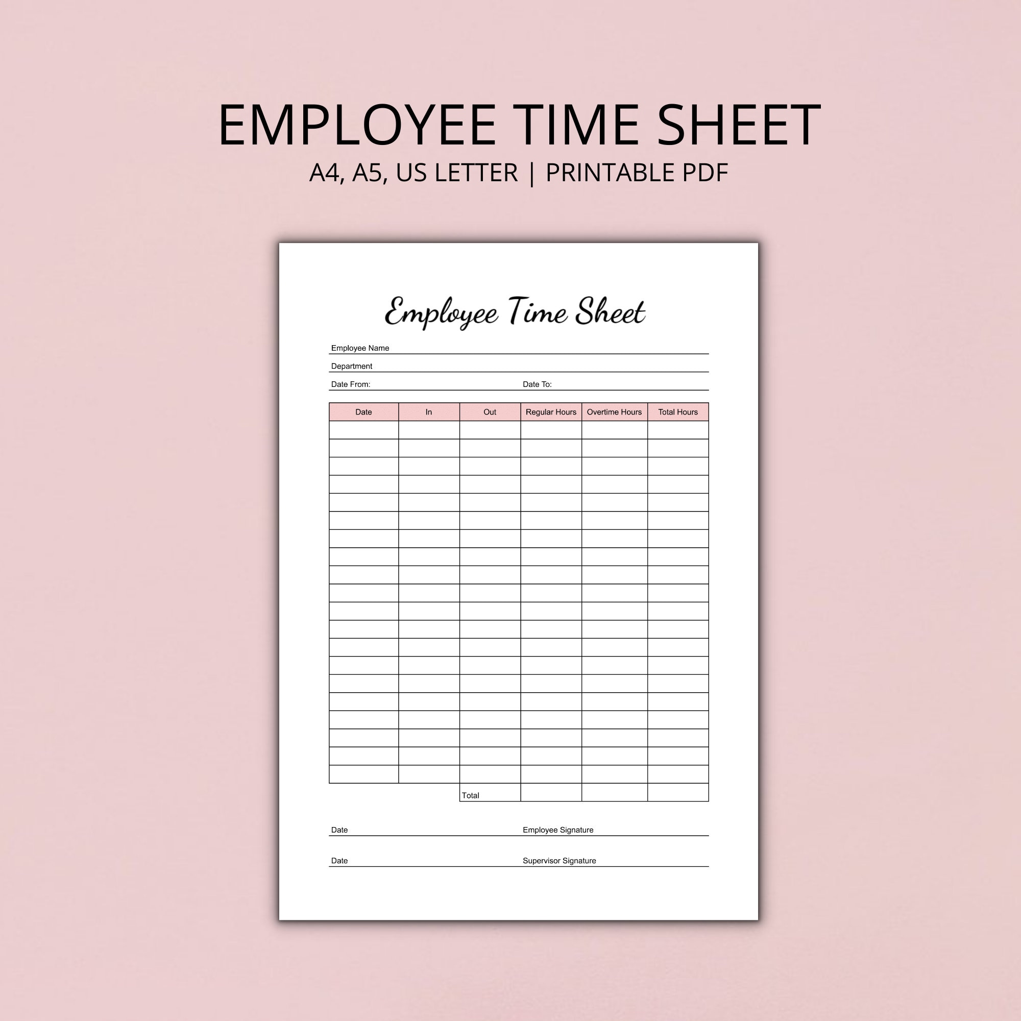 Employee Time Sheet Printable Printable Time Log Time Card - Etsy Canada