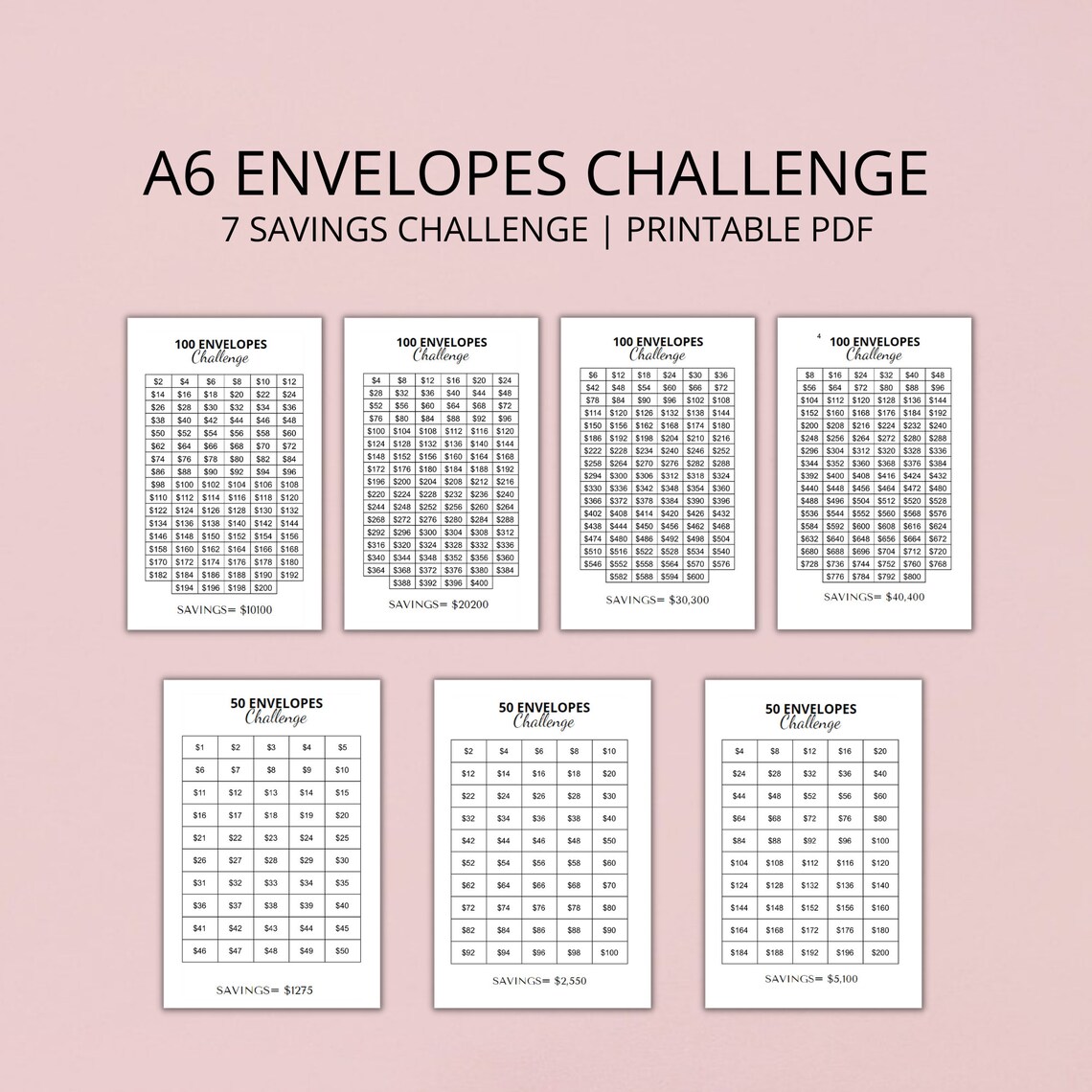 A6 100 Envelope Challenge 50 Envelope Challenge Savings - Etsy