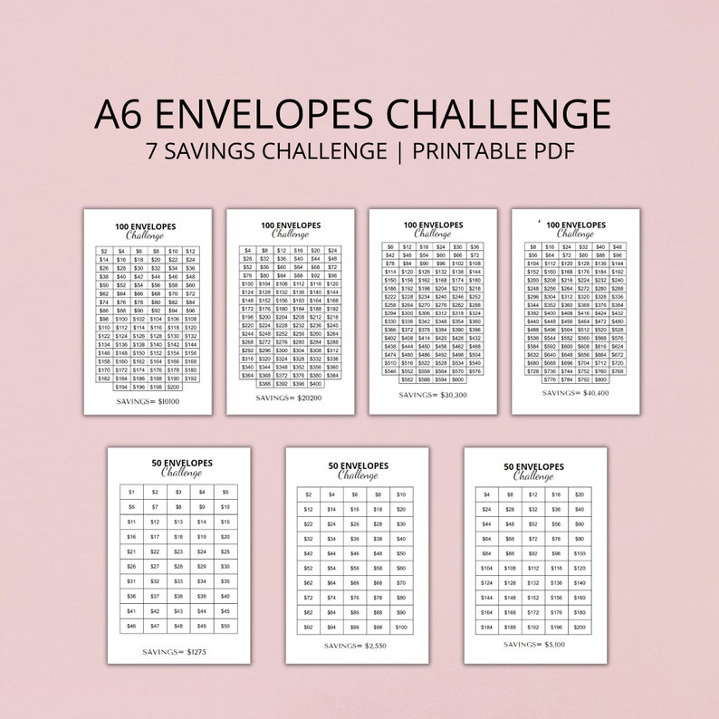 A6 100 Envelope Challenge 50 Envelope Challenge Savings - Etsy