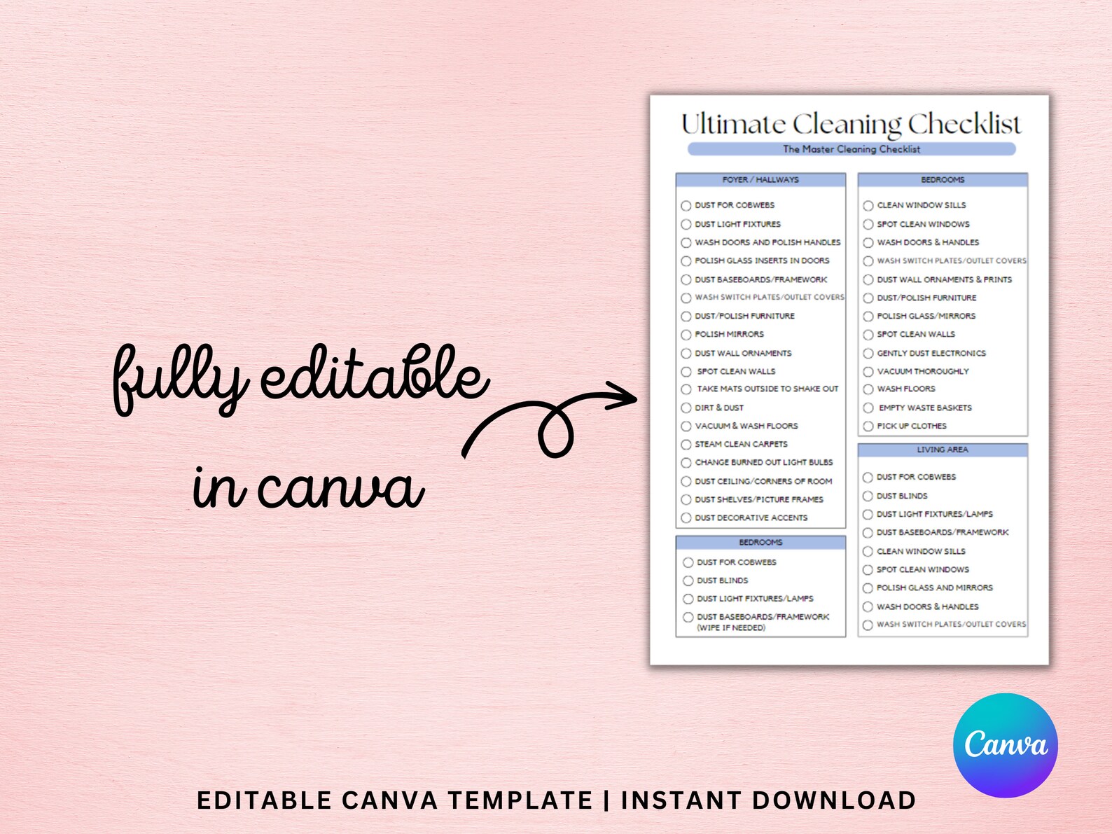 Ultimate Cleaning Checklist Editable, Weekly Cleaning Checklist ...