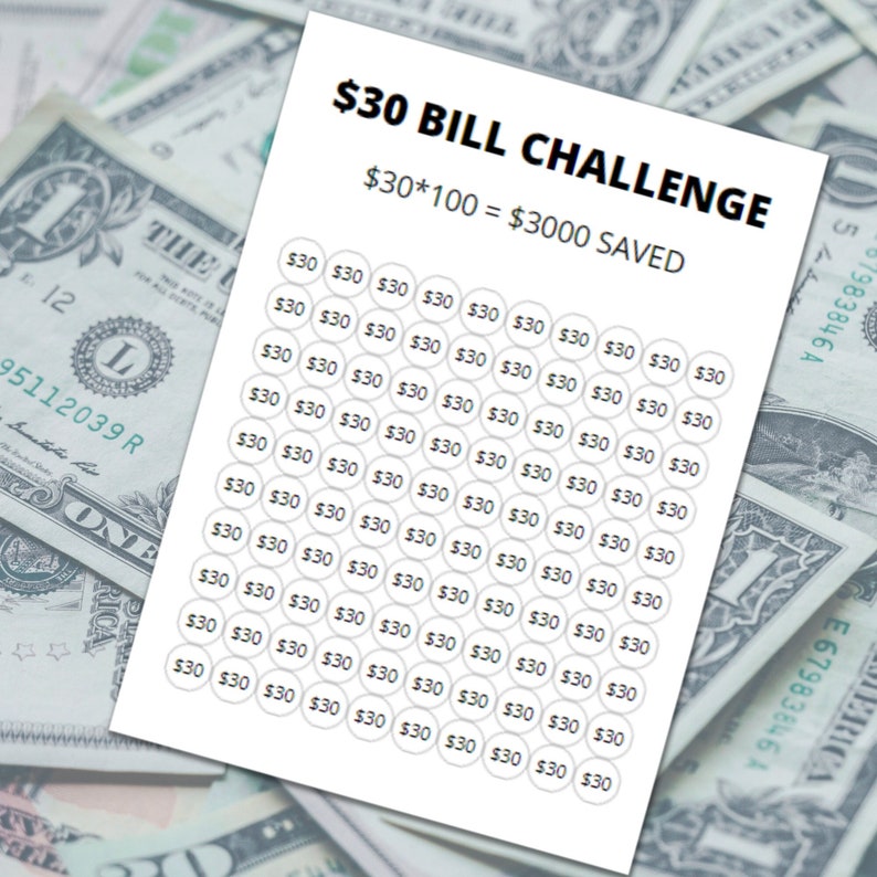 30 Dollar Bill Challenge Printable Savings Challenge Savings - Etsy