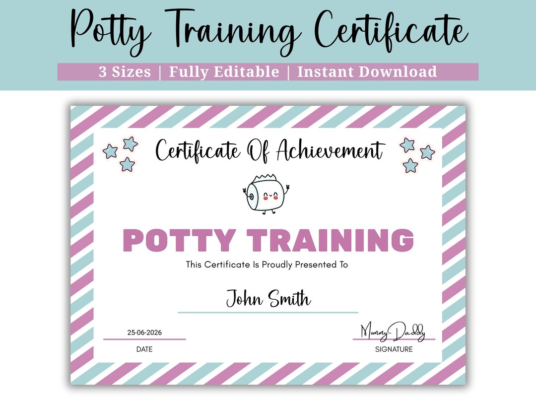 Potty Training Certificate: Editable Rainbow Reward, Toddler Milestone ...