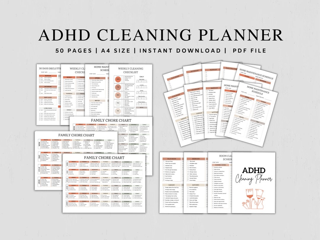 Editable ADHD Cleaning Checklist Bundle, ADHD Cleaning Planner, ADHD ...