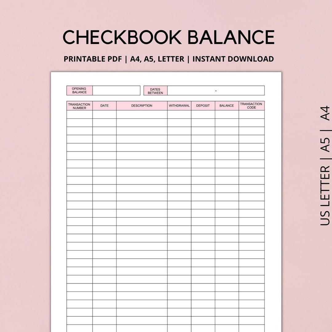 Checkbook Balance Log Printable, Checkbook Register, Check Register ...