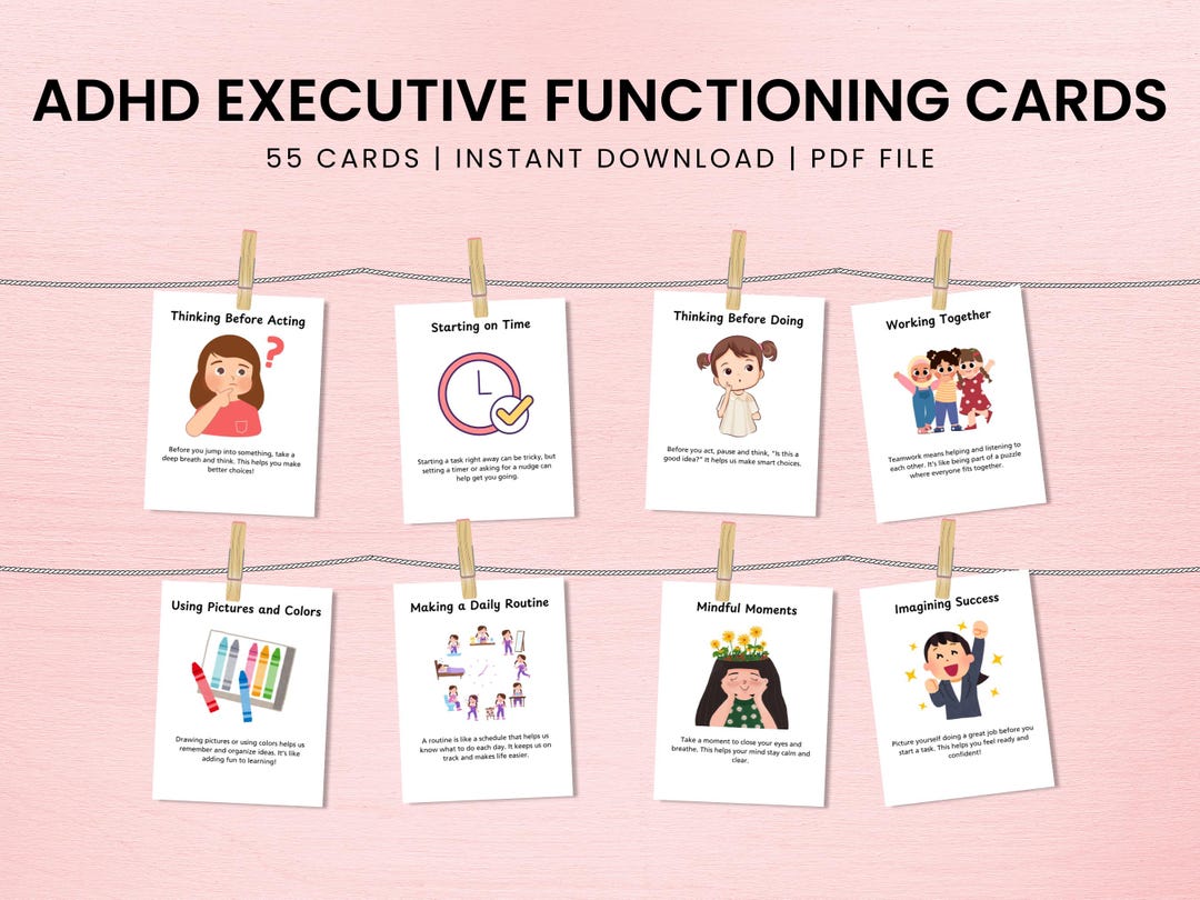 ADHD Executive Functioning Cards for Kids, Printable Cards, Behavior ...