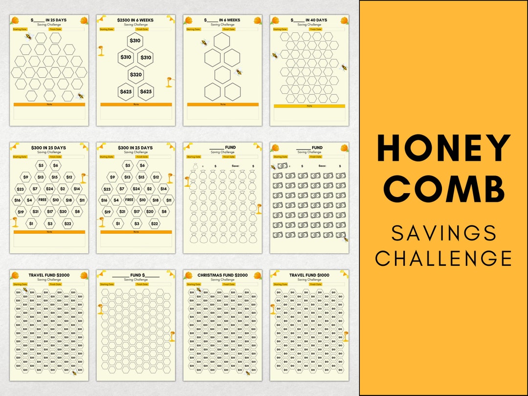 Honey Comb Savings Challenge Bundle: Printable Money Tracker (instant ...