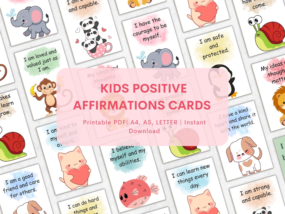36 Affirmation Cards for Kids, Positive Affirmations Printable | Growth ...
