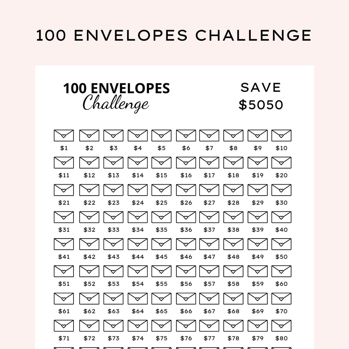 100 Envelope Challenge Printable, Money Savings Challenge, Digital ...