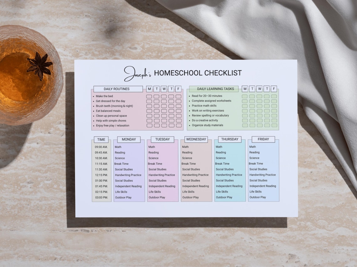 Homeschool Checklist Printable Editable | Daily Routine & Learning ...