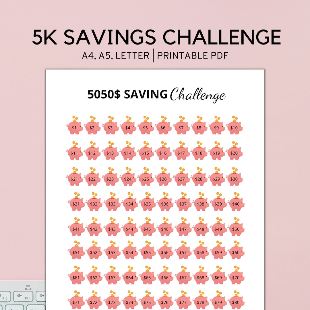 5k Savings Challenge Tracker Printable, Save 5000 in a Year, Money ...