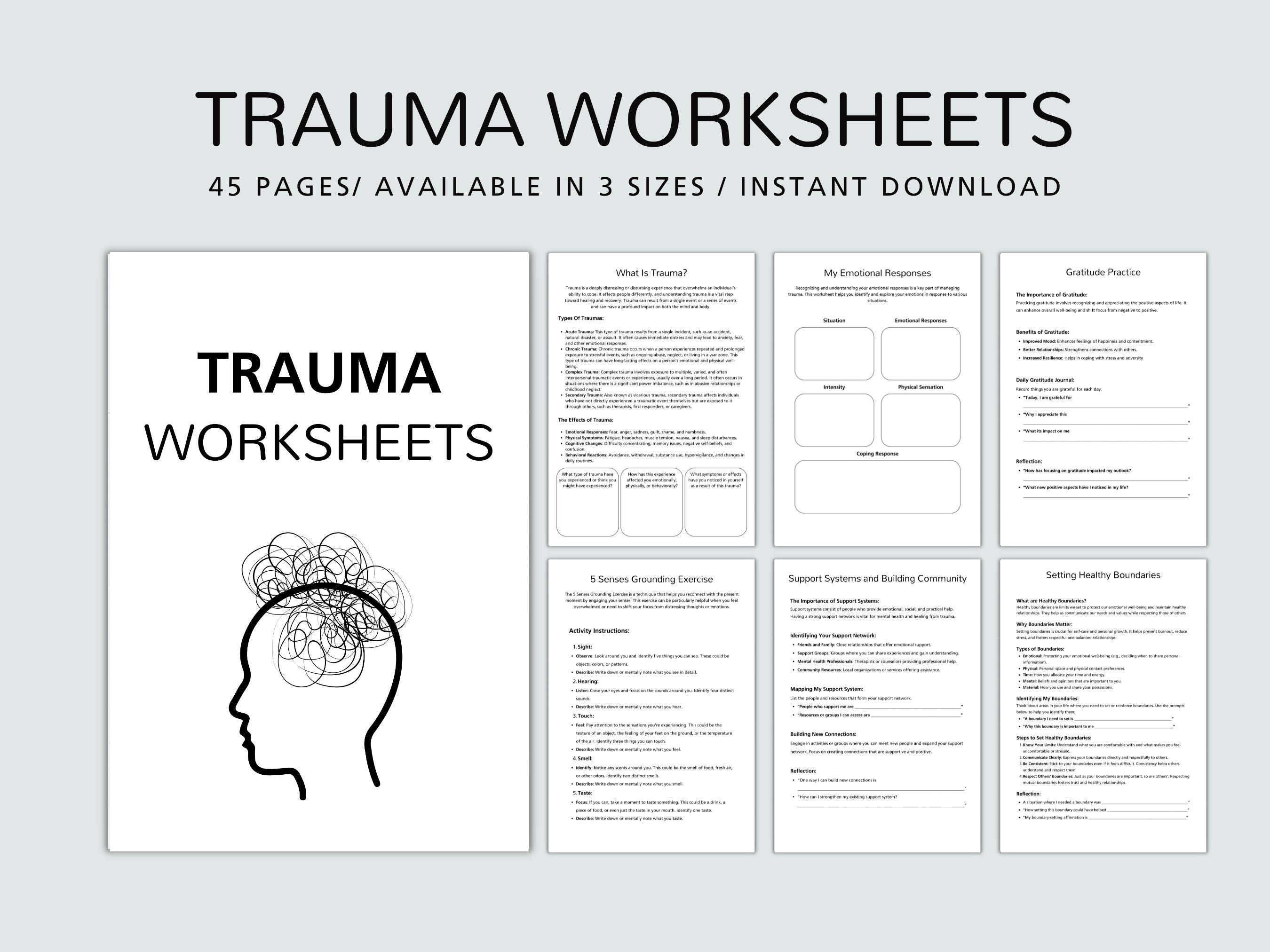 Trauma Therapy Worksheet for Adults, Trauma Worksheets, Crisis Therapy ...