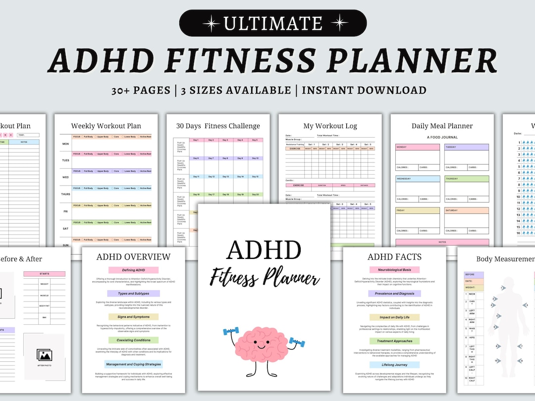 Adhd Fitness Planner Printable, Workout Planner, Fitness Journal ...