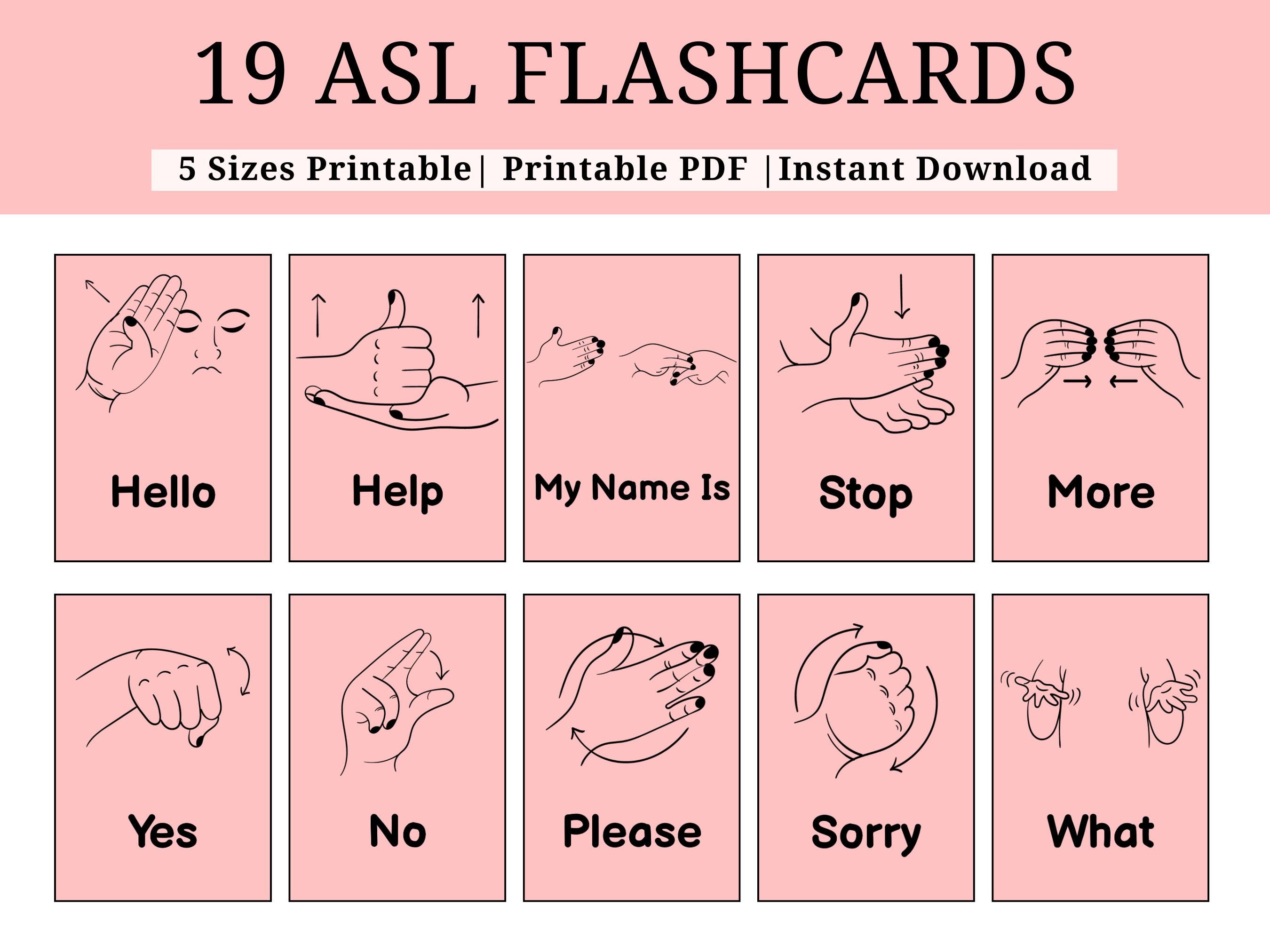 ASL Flashcards Printable: 19 Basic Sign Language Cards for Kids (PDF ...