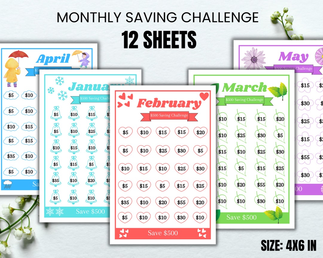 12 Monthly Savings Challenge Bundle, Money Challenge, A6 Mini Savings ...