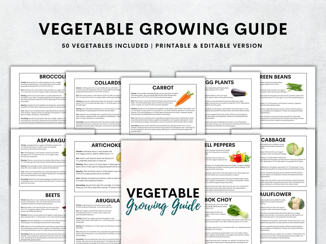 Vegetable Growing Guide, 50 Printable Vegetables Guide, Gardening ...