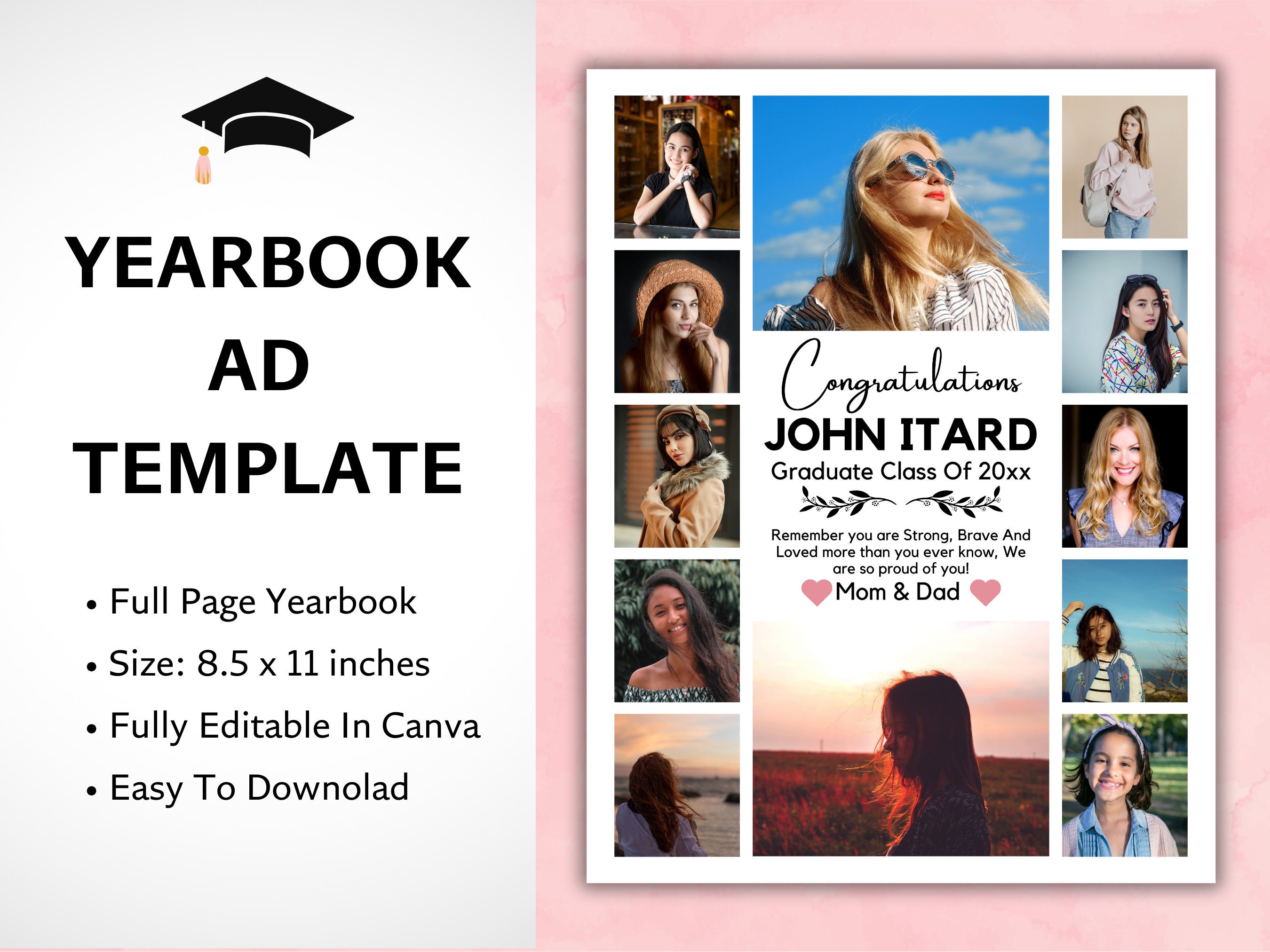 Full Page Graduation Ad Yearbook, Custom Yearbook Template, Editable ...