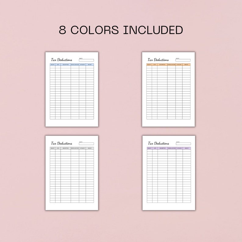 Tax Deduction Tracker Printable, Business Tax Log, Expenses Tracker ...