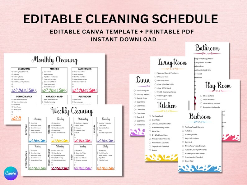 Editable Cleaning Cards and Cleaning Schedule Weekly Cleaning - Etsy