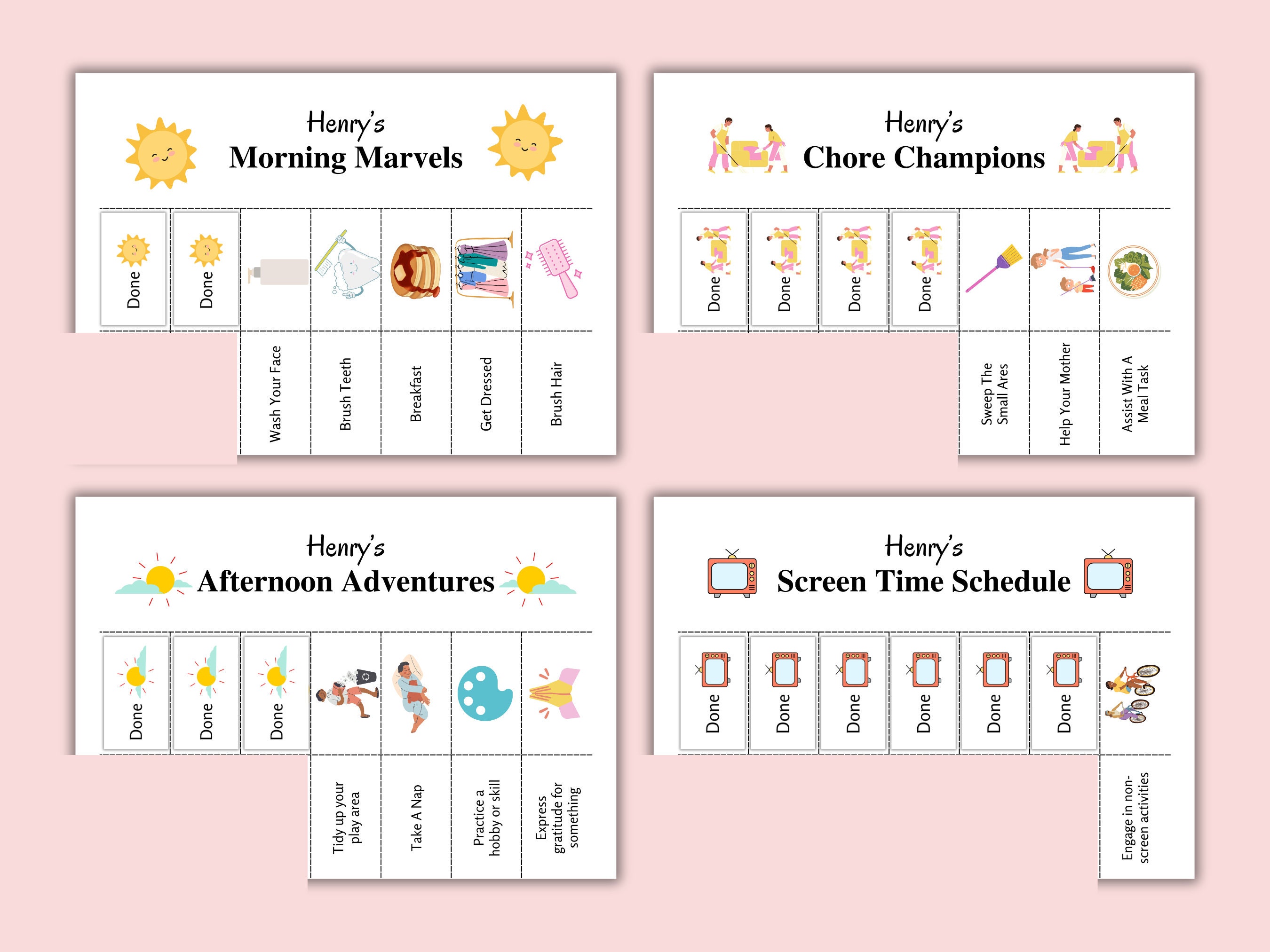 Editable Kids Flip Routine Chart, Bedtime Routine Chart, Kids Daily ...