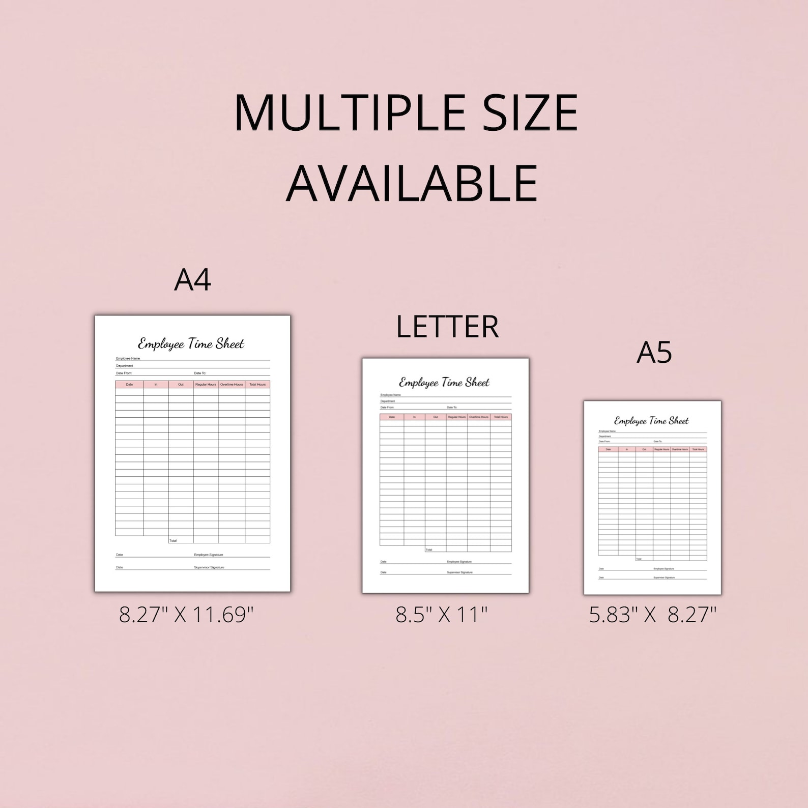 Employee Time Sheet Printable, Printable, Time Log, Time Card, Employee ...