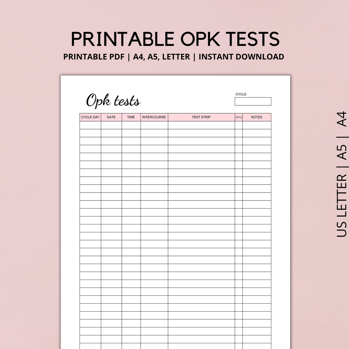Printable OPK Test Sheet Fertility Planner Pregnancy - Etsy