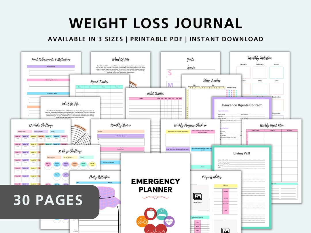 Weight Loss Journal Meal Planner Template Weight Loss Planner, Weight ...