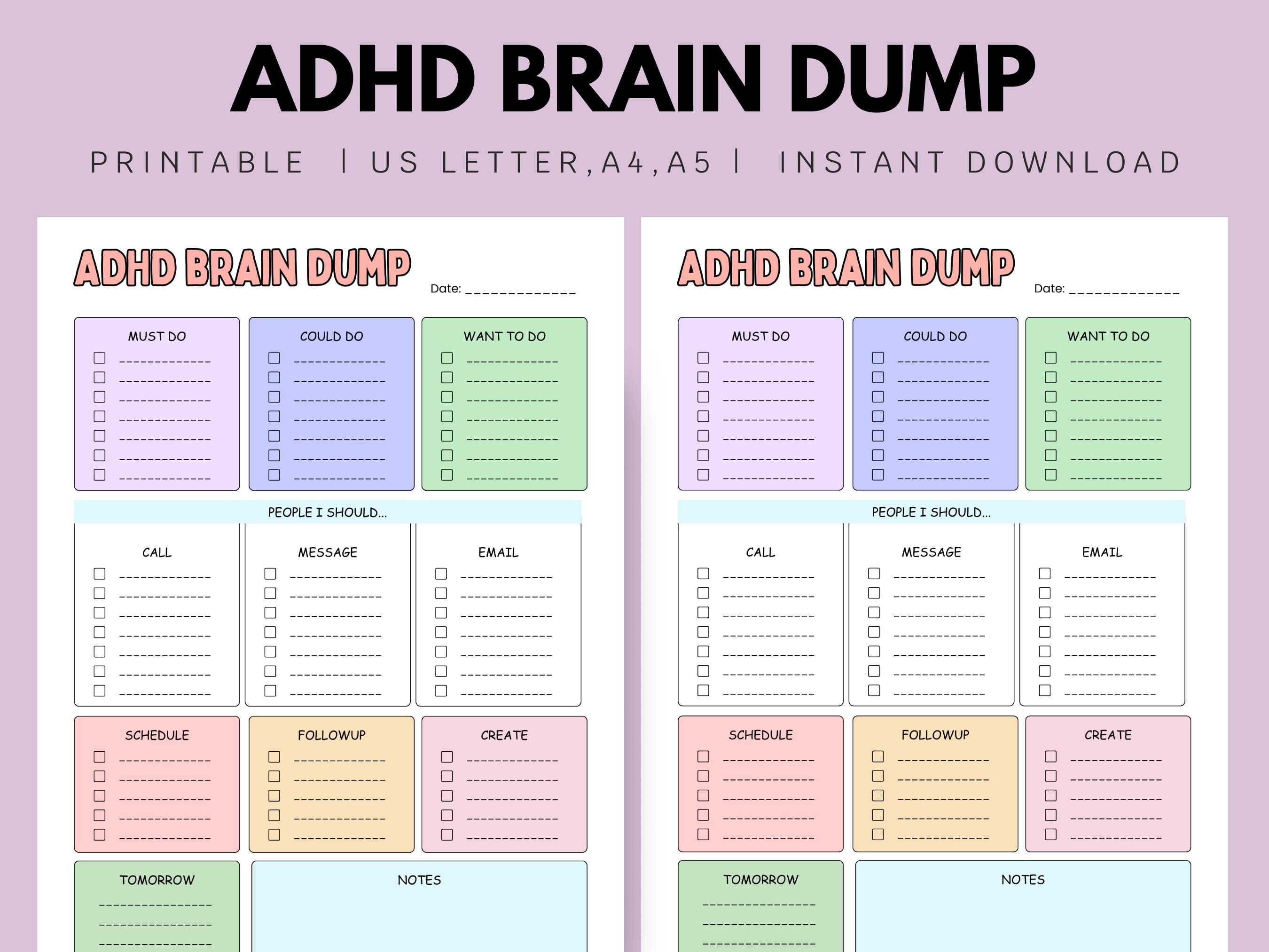 ADHD Brain Dump Printable Planner: Task Organizer & Reminder (PDF ...