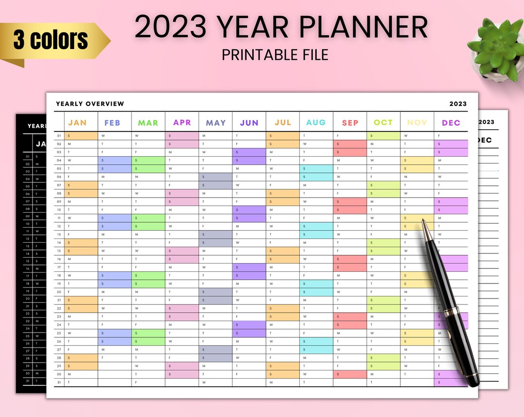 2023 Year Planner, Planner on 1 Page, Vertical Planner Calendar ...