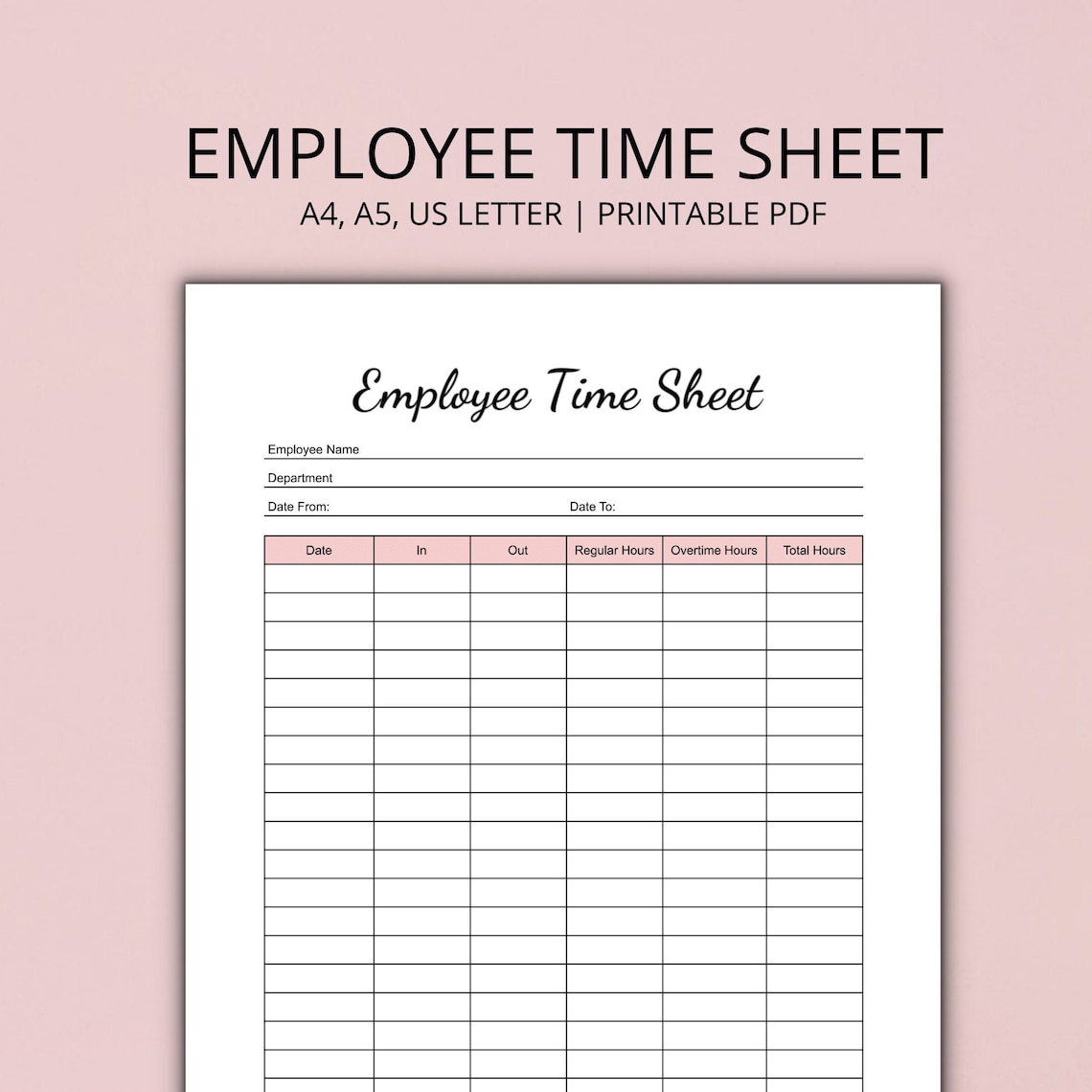 Employee Time Sheet Printable Printable Time Log Time Card - Etsy Australia