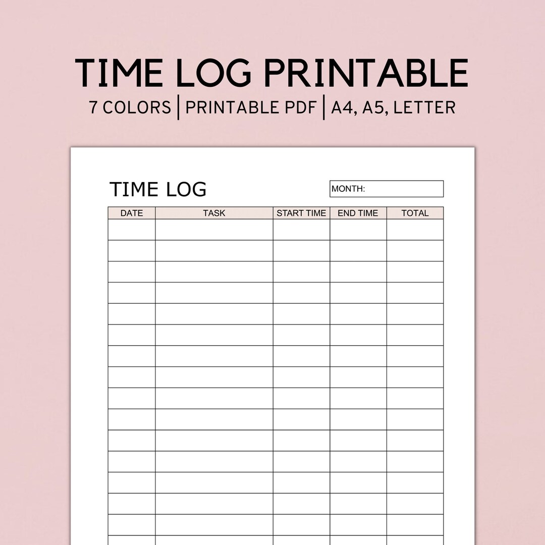 Time Log Printable, Task Tracker, Task Time Log, Time Tracker, PDF, A4 ...