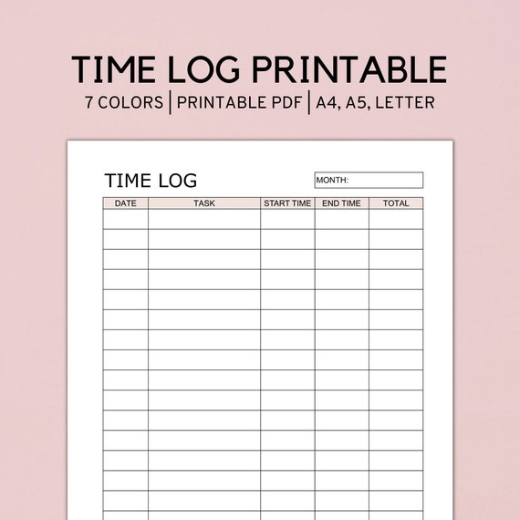 Time Log Printable Task Tracker Task Time Log Time Tracker | Etsy
