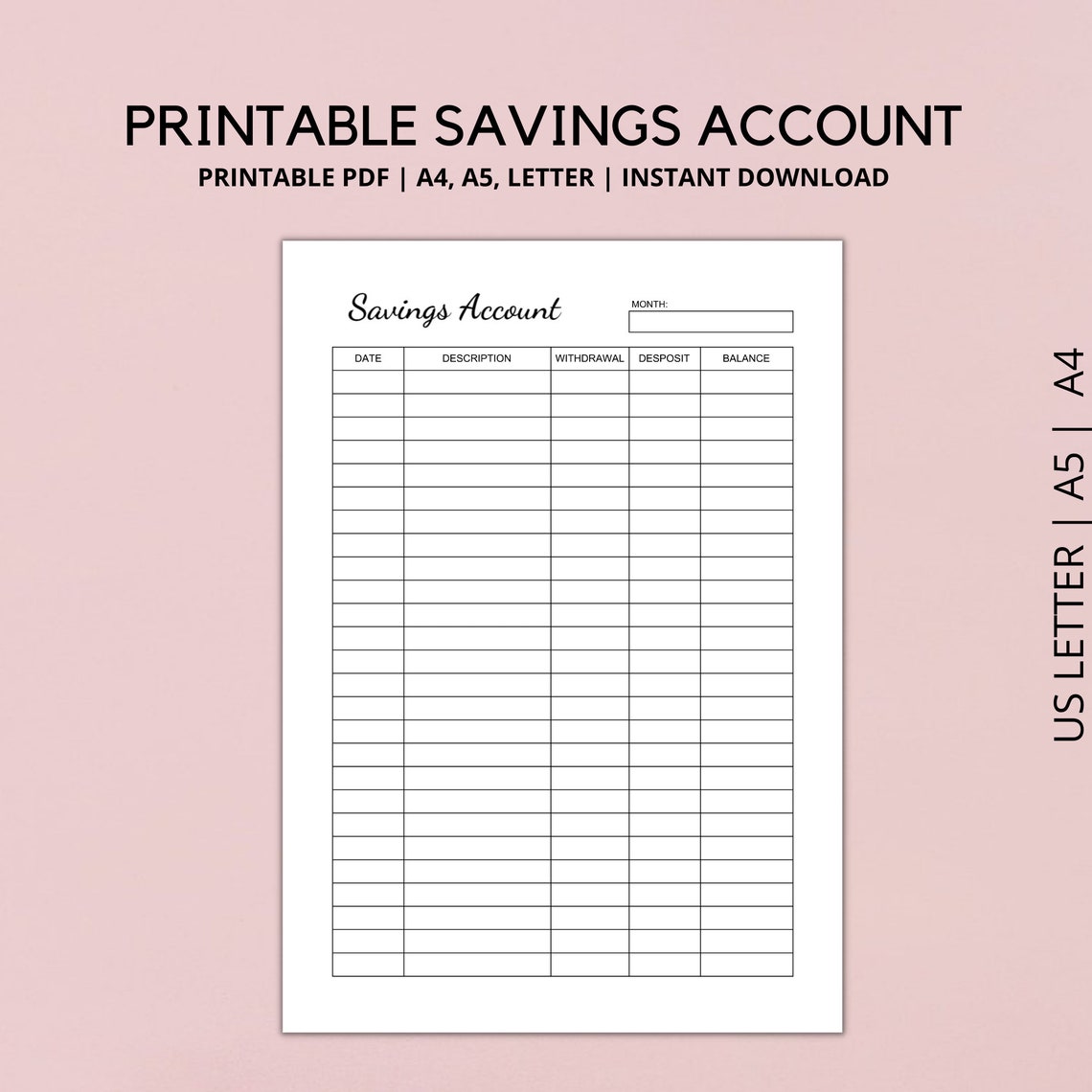 Savings Account Tracker Printable Personal Savings Tracker - Etsy
