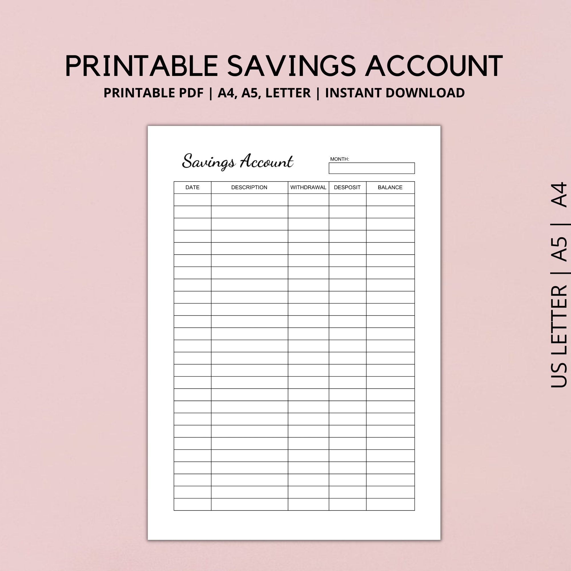 Savings Account Tracker Printable, Personal Savings Tracker, Financial ...