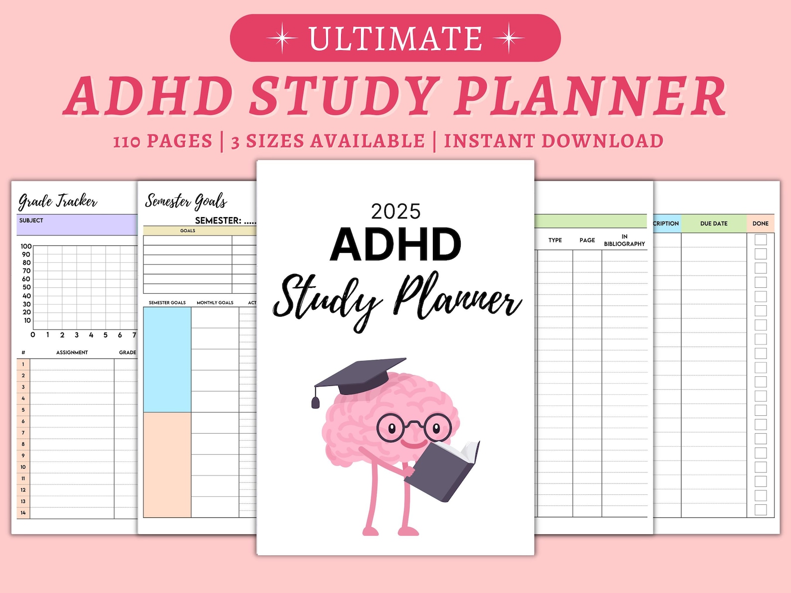 2025 Adhd Student Planner Printable, Study Planner Bundle, Adhd Study ...
