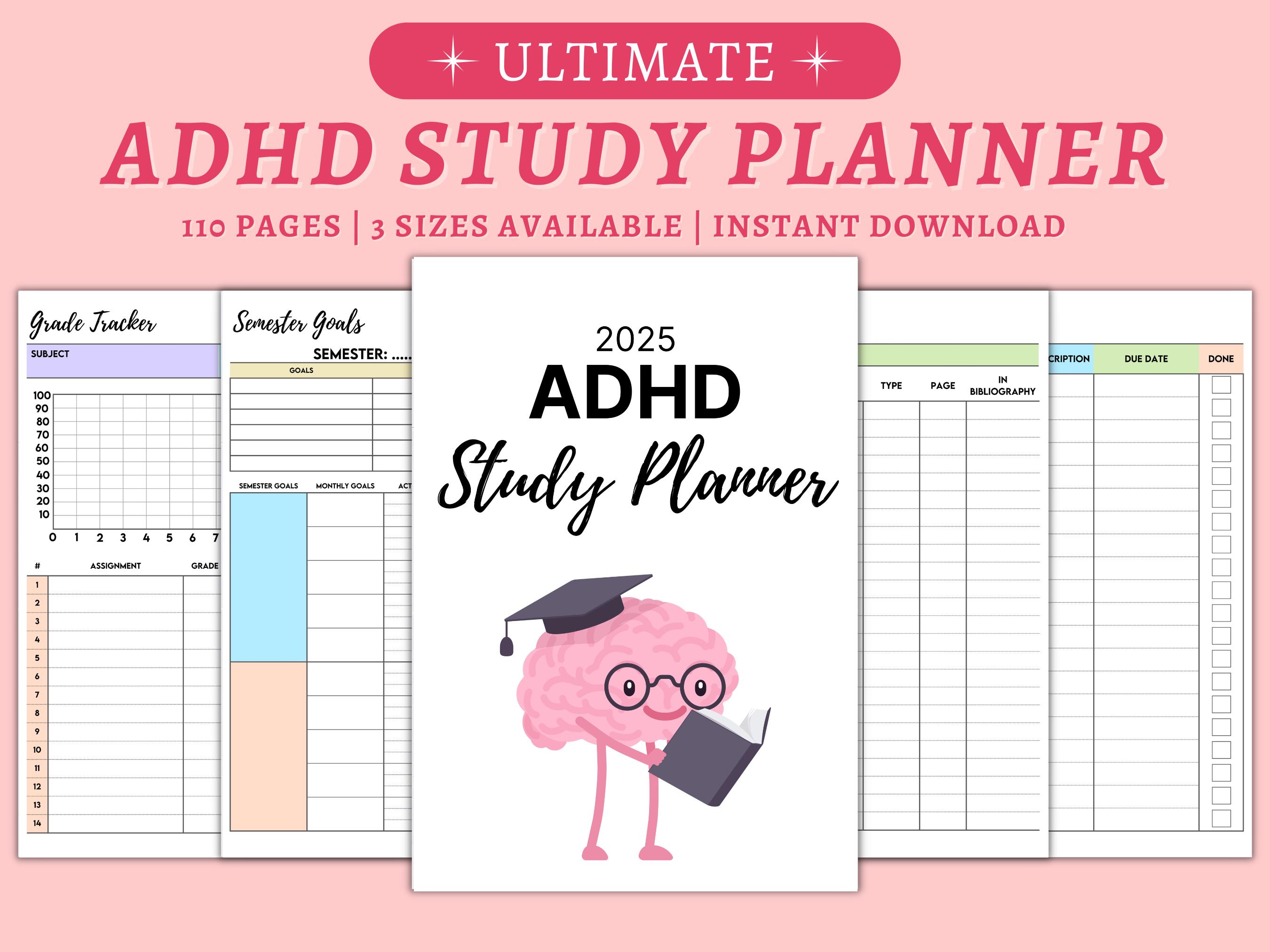 2025 Adhd Student Planner Printable, Study Planner Bundle, Adhd Study ...