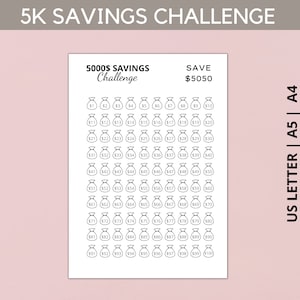 5k Savings Challenge Tracker Printable, Save 5000 in a Year, Money ...